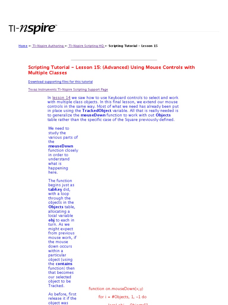 Scripting Tutorial Lesson 15 Advanced Using Mouse Controls With Multiple Classes Pdf