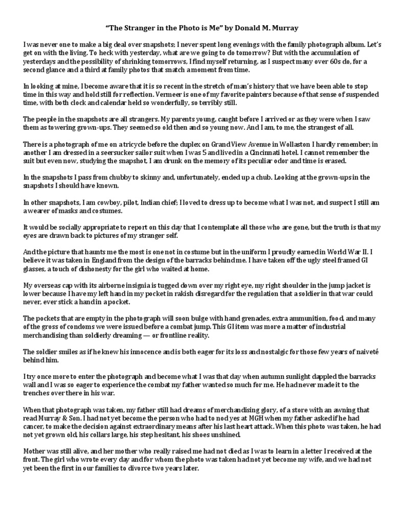 The Stranger in The Photo Is Me | PDF | Essays