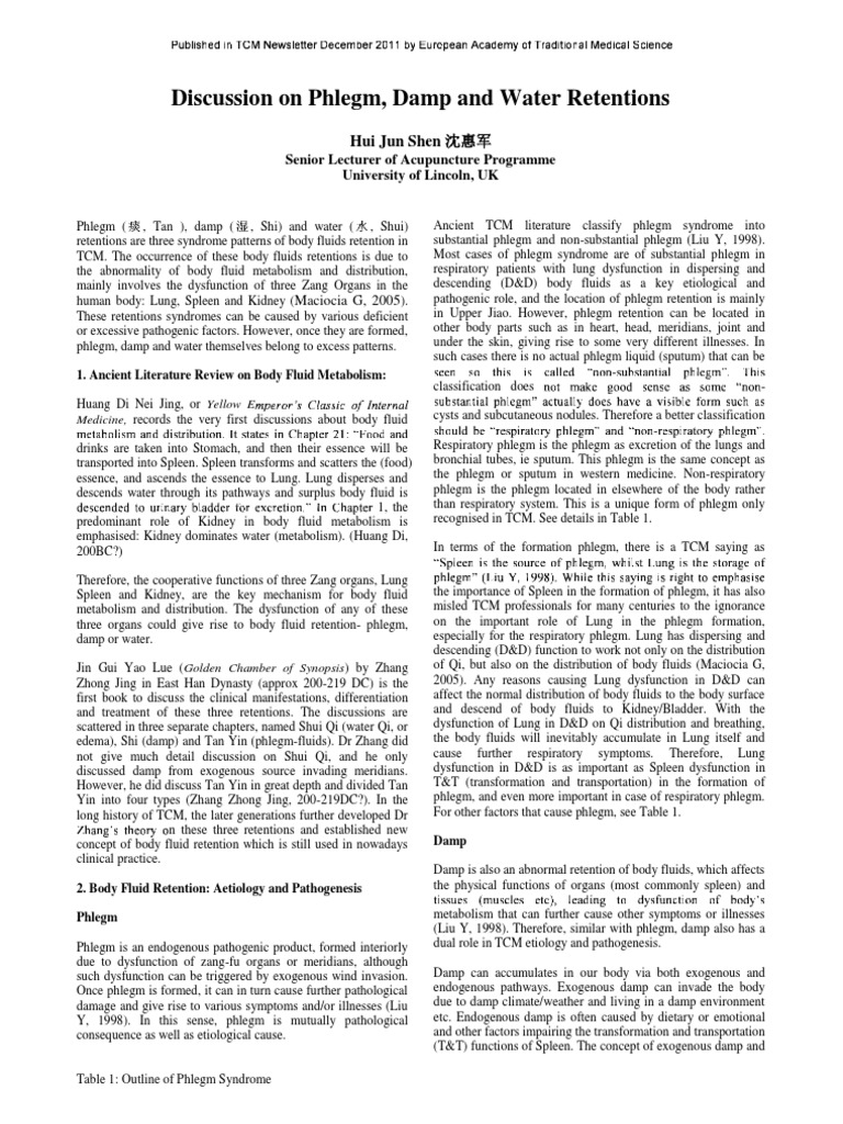 EATMS - Discussion On Phlegm Damp Water | PDF | Traditional Chinese Medicine | Edema