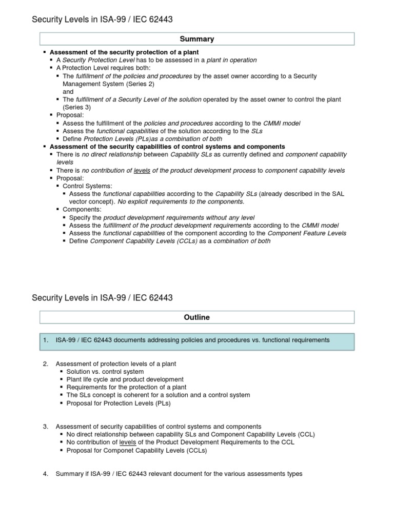 Assessing Security Levels According to the ISA-99/IEC 62443 Standards ...