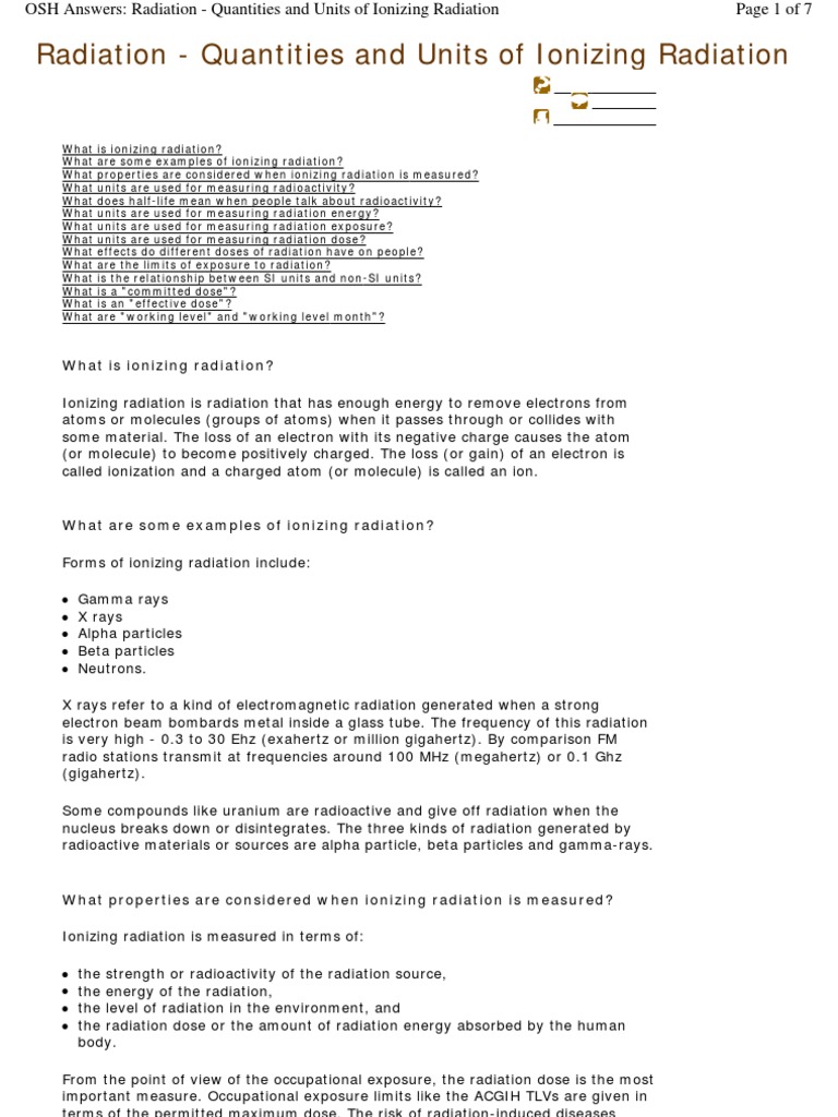Radiation - Quantities and Units of Ionizing Radiation | PDF | Absorbed ...