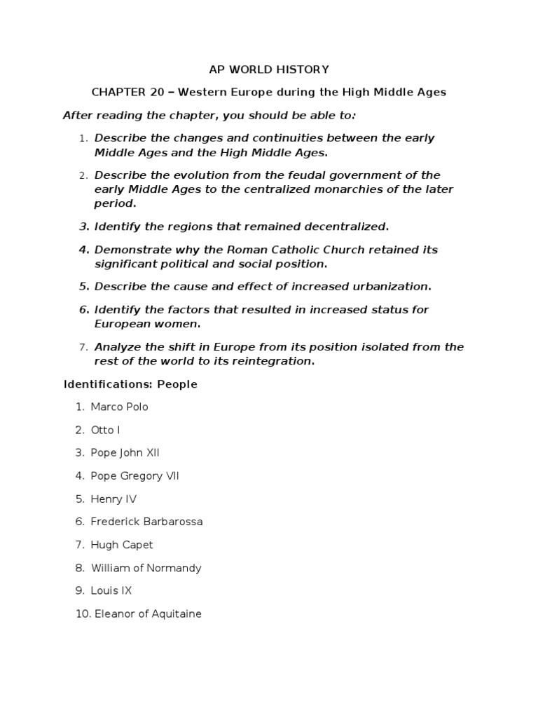 CHAPTER 20 Reading Guide (1) WHAP | PDF | High Middle Ages | Middle Ages
