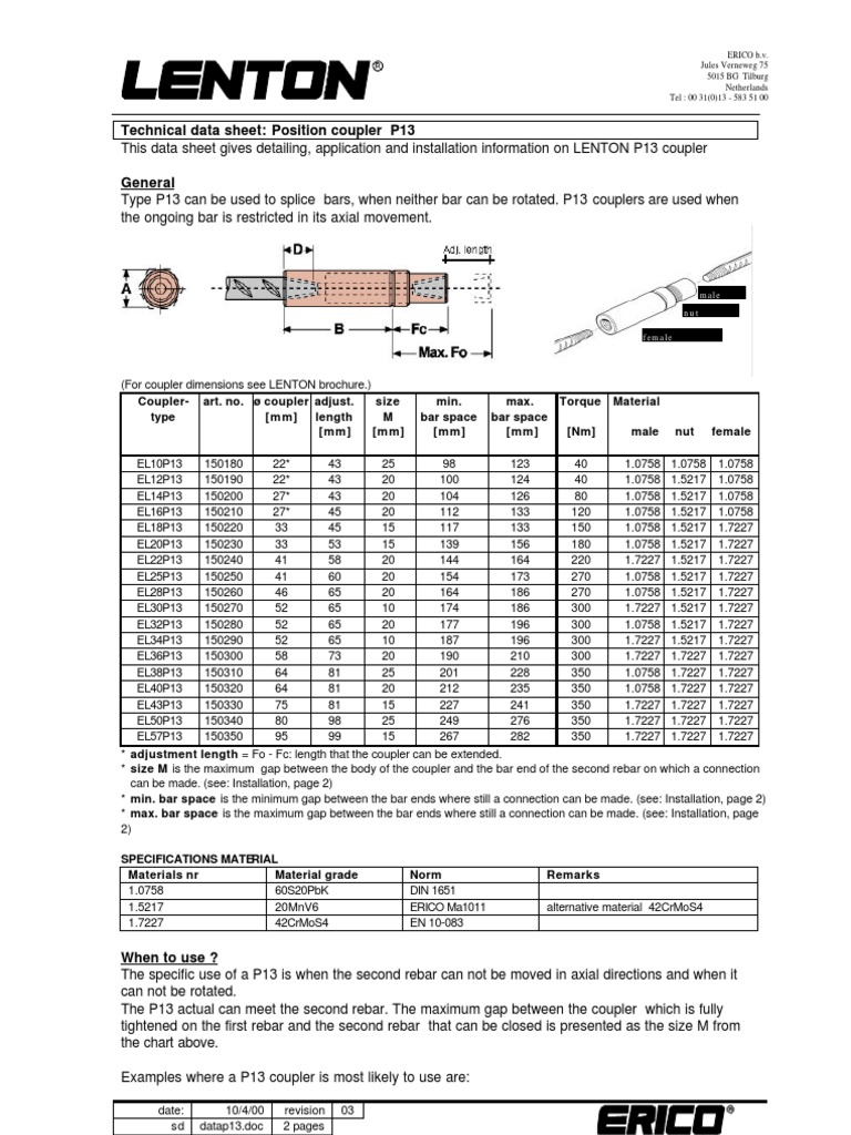 ERICO Lenton Position Coupler P13 | Manufactured Goods | Mechanical ...