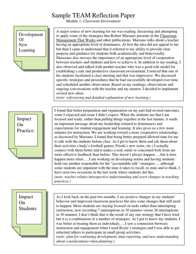 Sample TEAM Reflection Paper: Impact On Practice | Download Free PDF ...