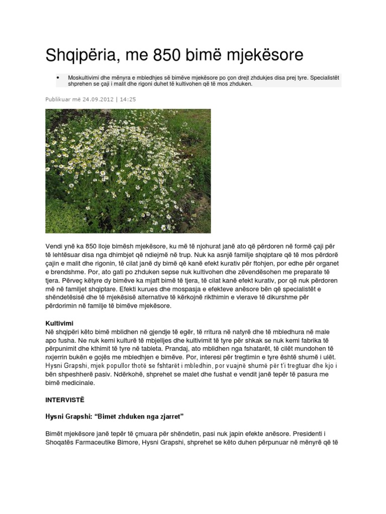 Shqipëria Me 850 Bime Mjekesore | PDF