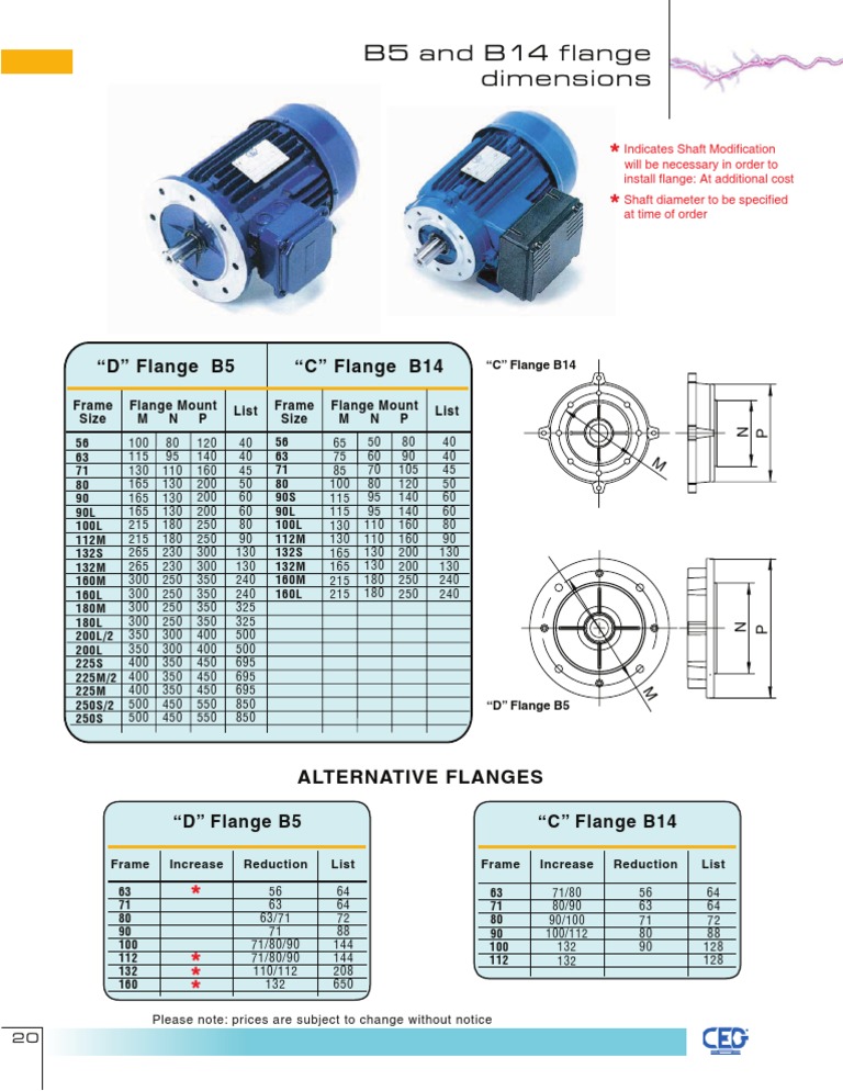 Electric Motor Flange Dimensions | PDF