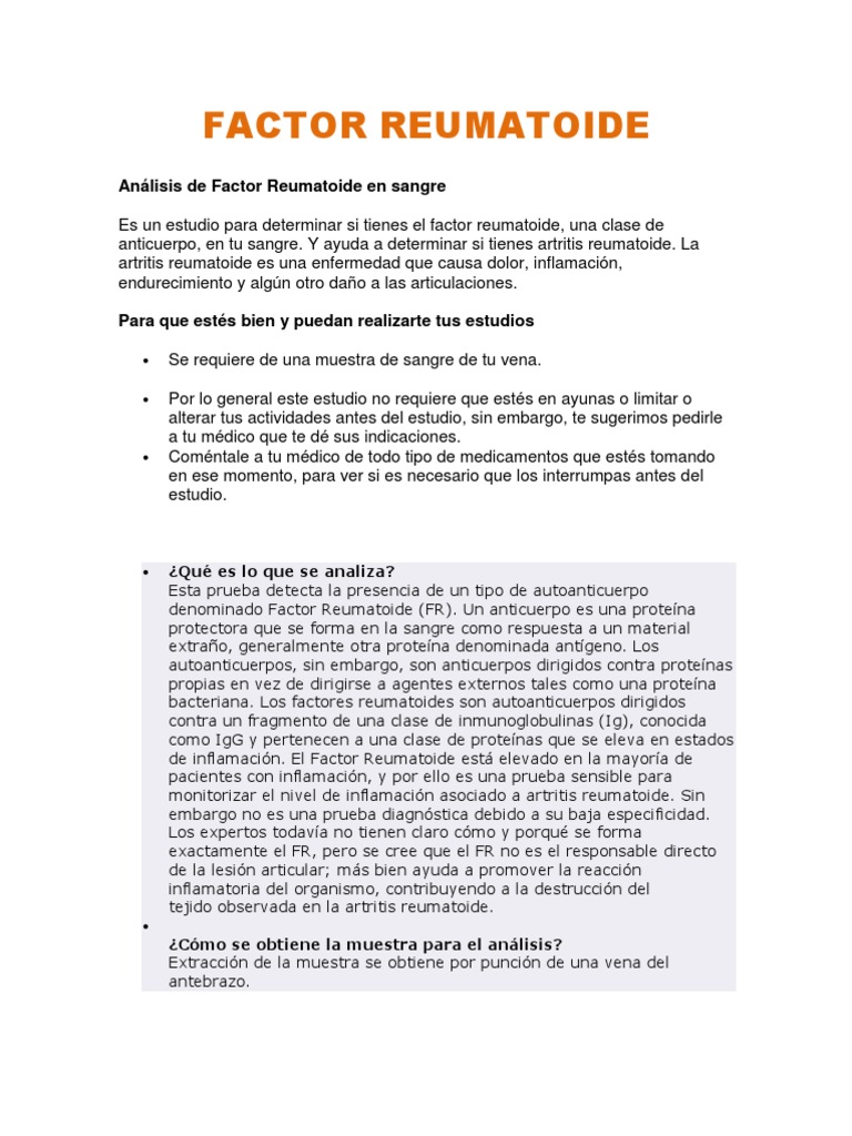 Factor Reumatoide | PDF | Artritis Reumatoide | Anticuerpo