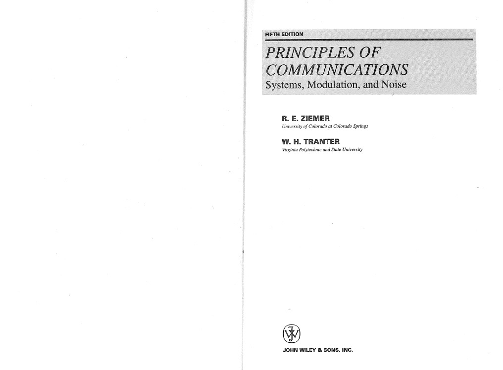 Principles Of Communication 5ed R Copy E Ziemer William H Tranter Pdf