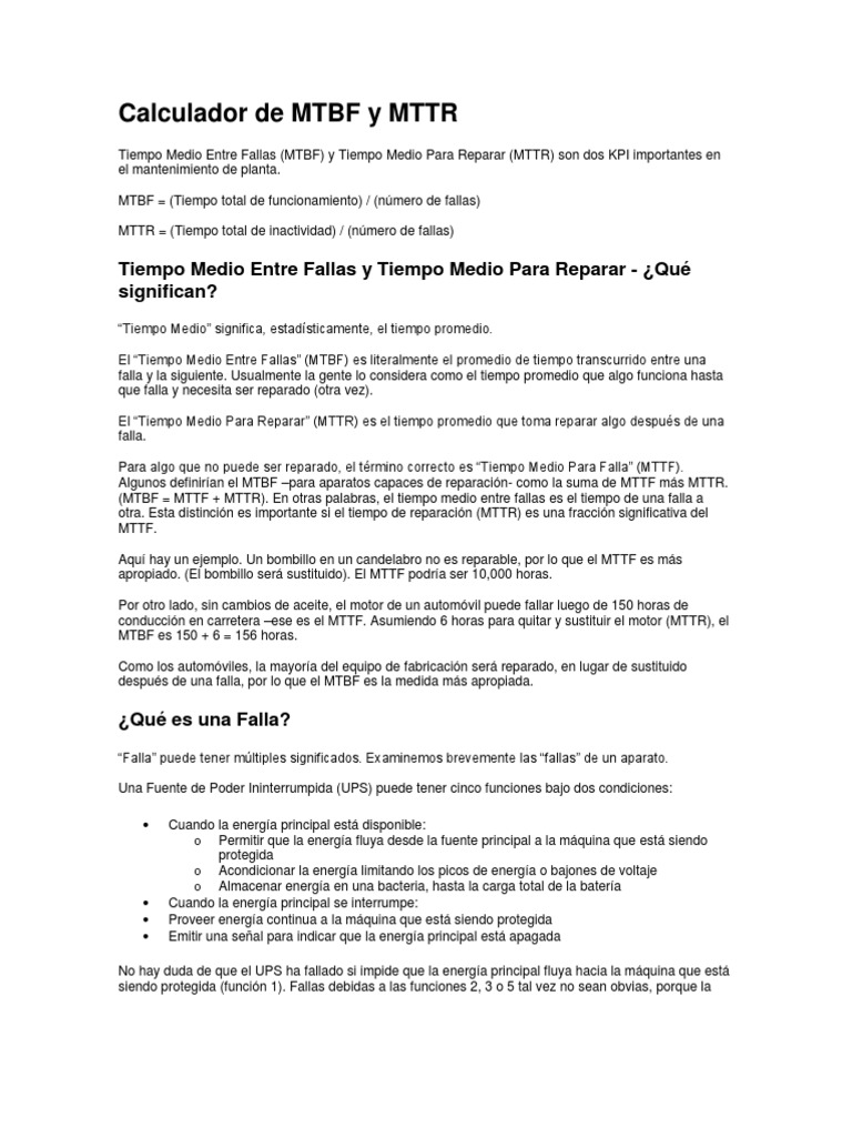 Calculador de MTBF y MTTR | PDF | Inventario | Procesos de negocio