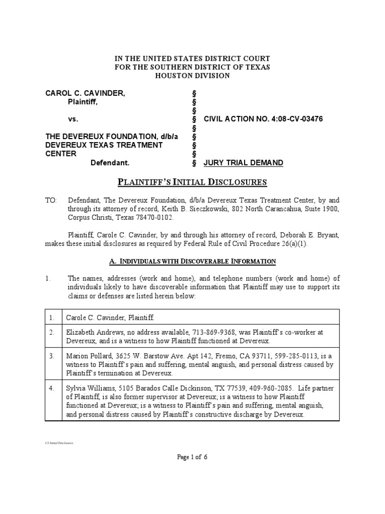 C3 Initial Disclosures | PDF | Federal Rules Of Civil Procedure | Equal ...