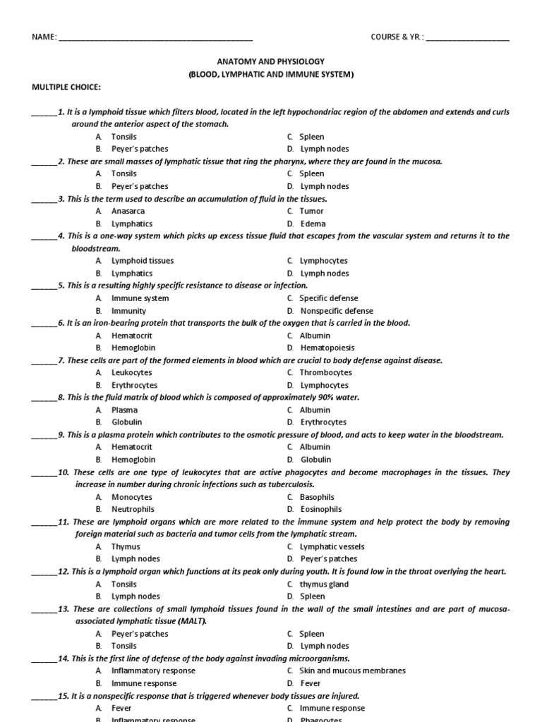 Lymphatic System Exam | Lymphatic System | Immune System