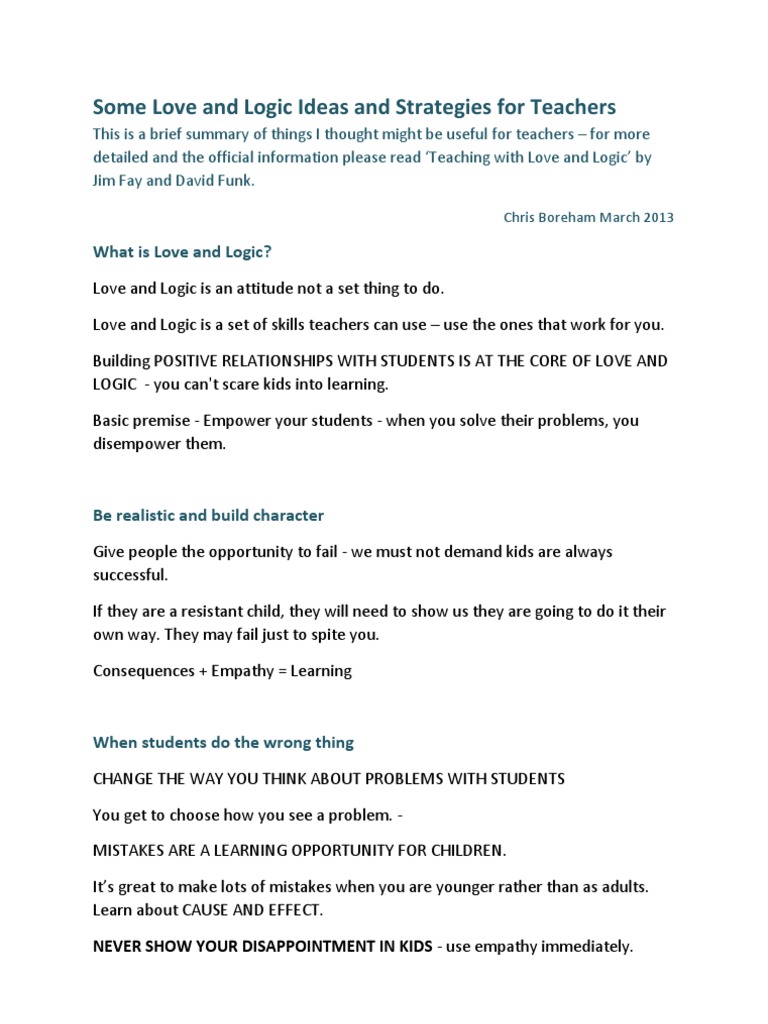 What is Love and Logic - Summary Ideas for Teachers | Empathy | Logic