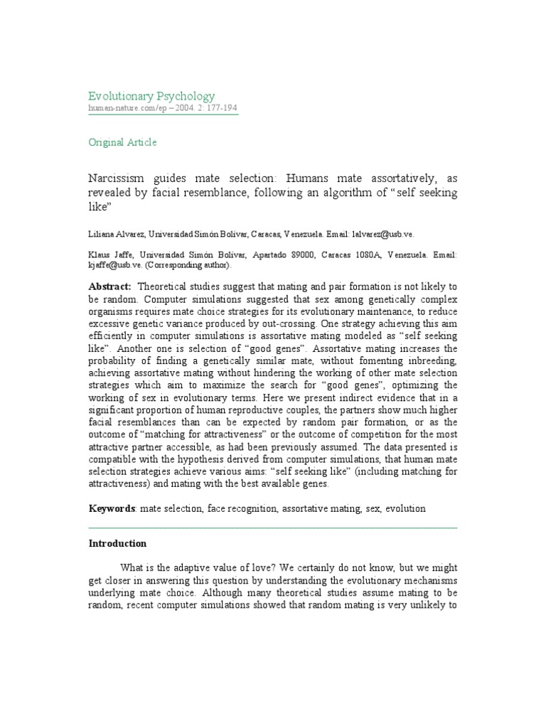 Evoloutionary Psychology Humans Made Assortively In A Self Seek Like Algorithm Based On Facial