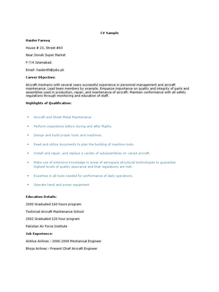 CV Sample Haider Farooq | PDF