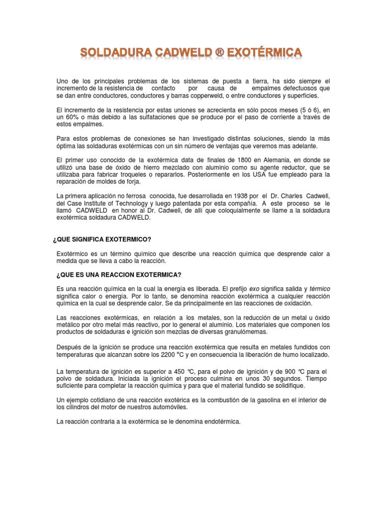 Soldadura CADWELD y Difierentes Tipos de Arreglos | PDF | Soldadura ...