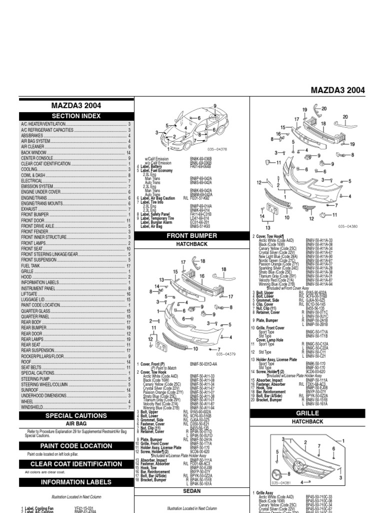 Mazda3 2004 Parts Catalog Overview | PDF | Computers