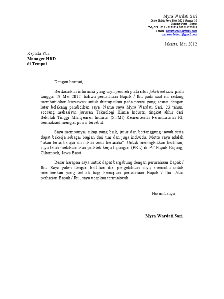 Contoh Application Letter | PDF | Karier & Perkembangan