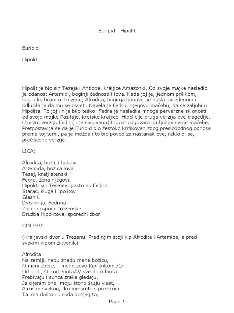 Euripid - Hipolit | PDF