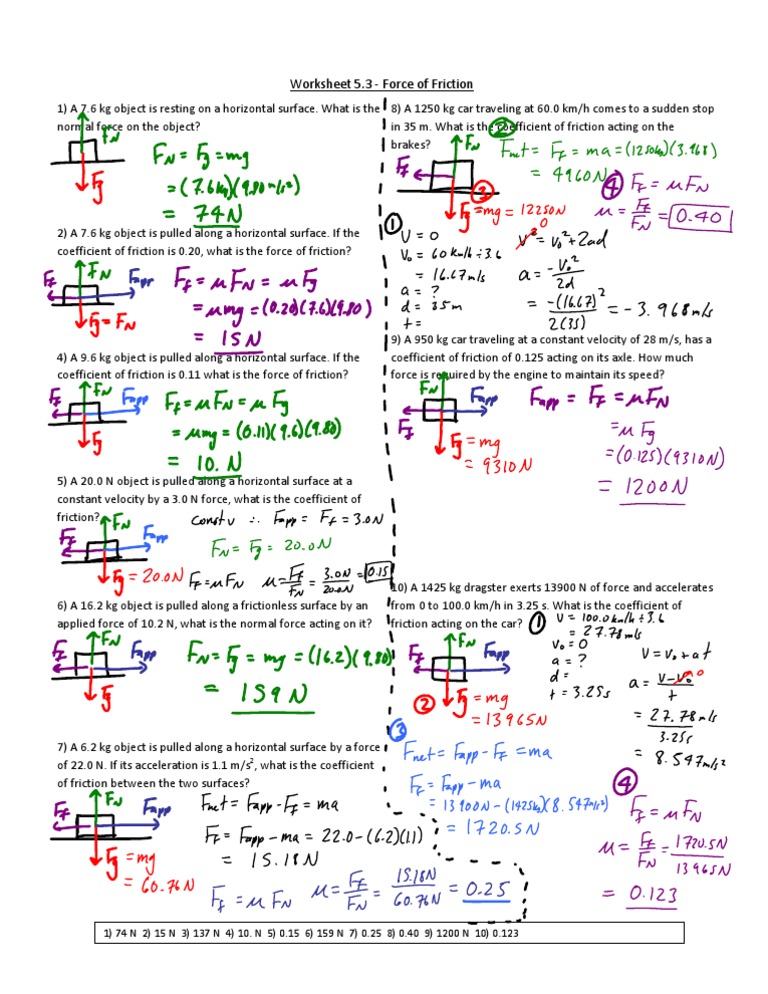 Worksheet - Friction - Solution | PDF | Technology & Engineering