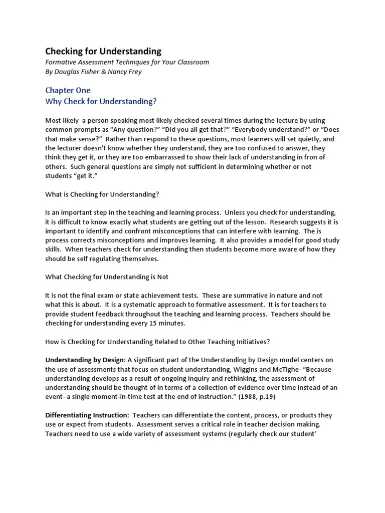 Checking For Understanding - Formative Assessment Techniques For Your ...