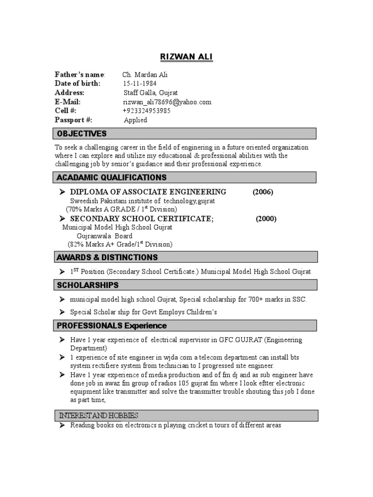 Rizwan Ali: Profile Overview | PDF