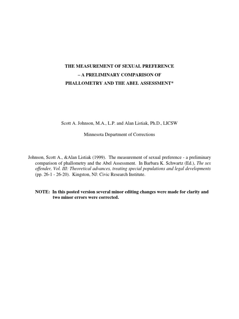 The Measurement of Sexual Preference: A Preliminary Comparison of ...