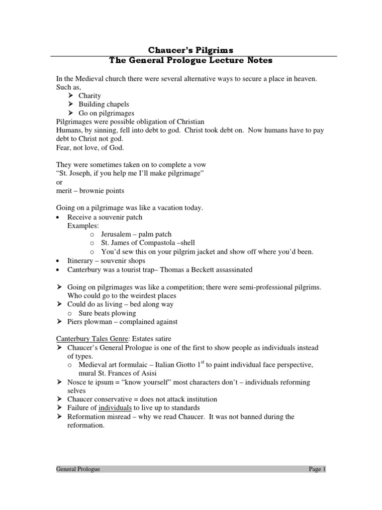 Chaucer Gen Prol Outline | PDF | Religion & Spirituality