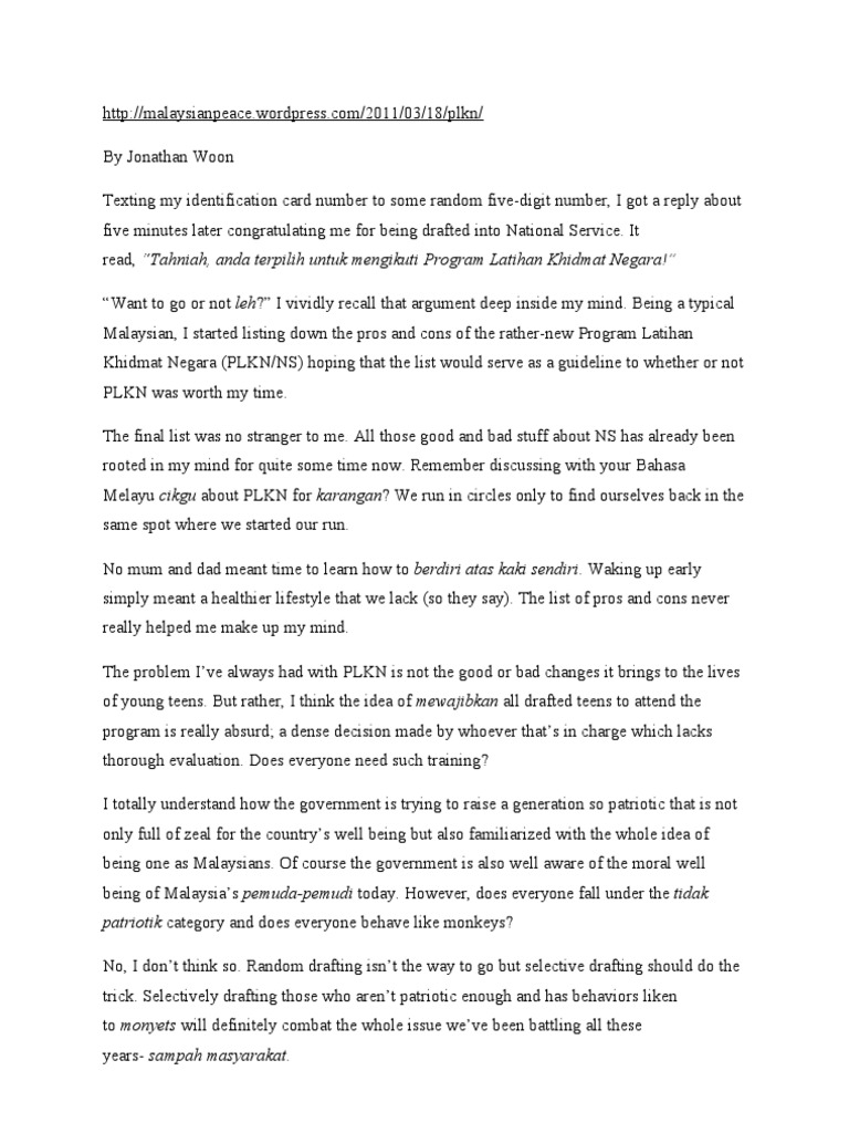 The Pros and Cons of National Service | PDF | Adolescence