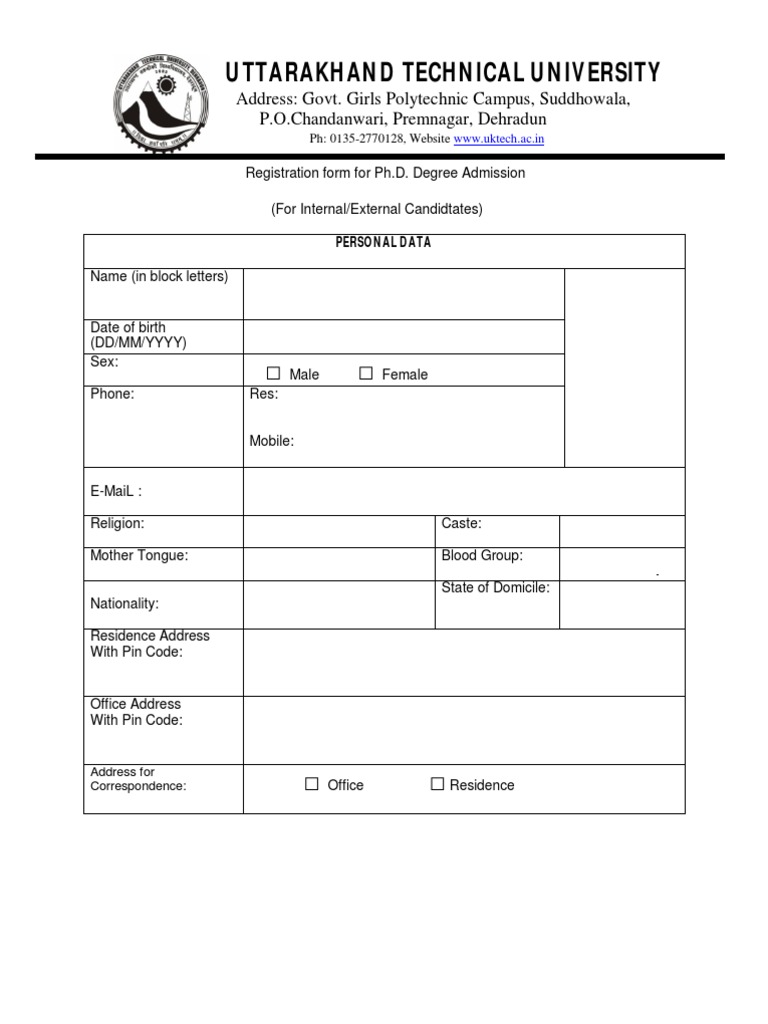 Admission Form PHD Updated | PDF