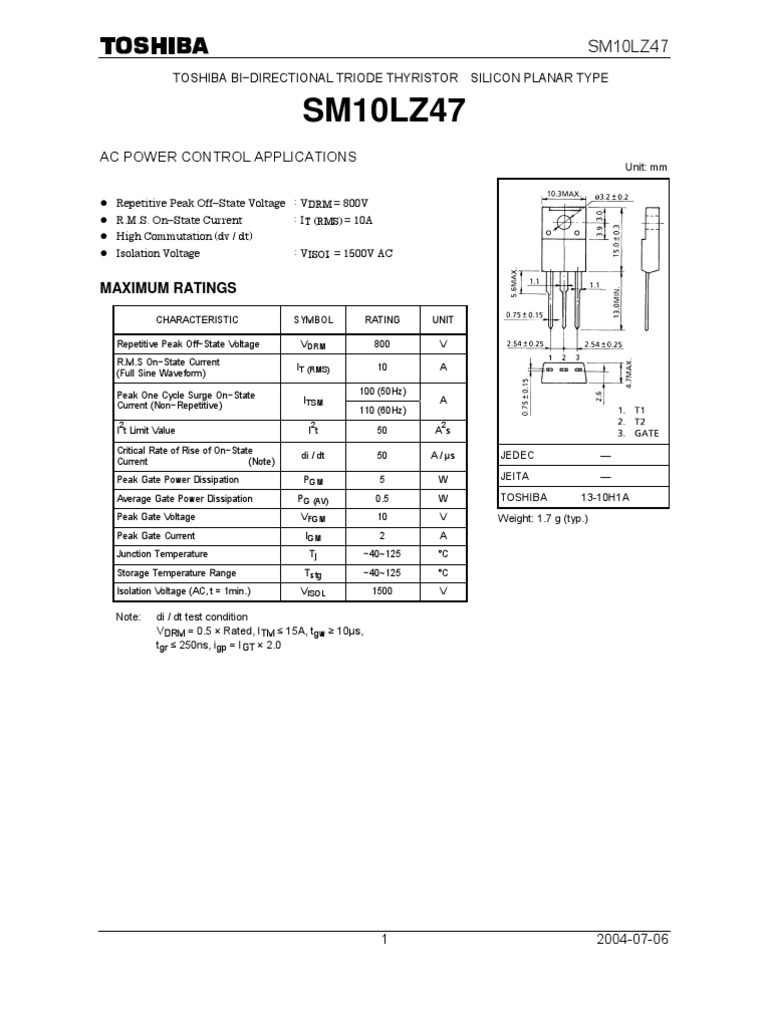SM10LZ47-Triac Toshiba | PDF | Root Mean Square | Reliability Engineering