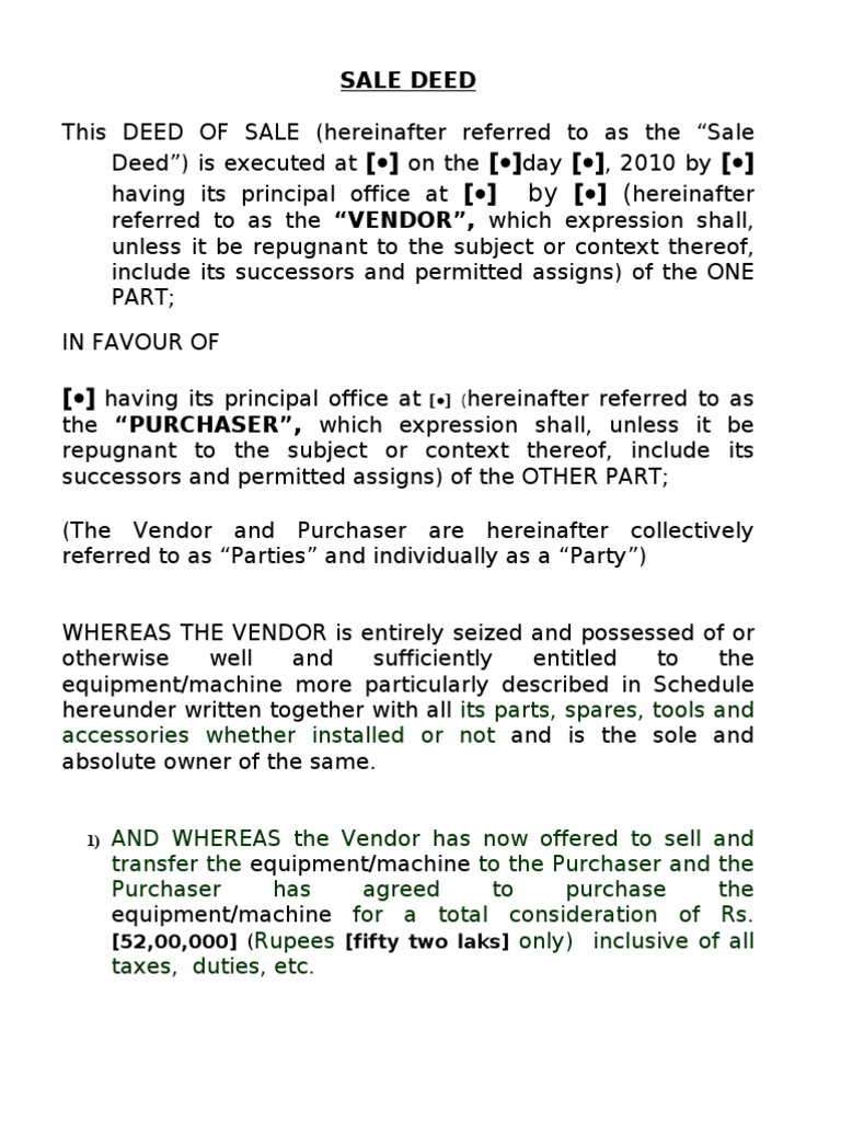 Sale Deed - Drafted - by Legal | PDF | Deed | Insurance
