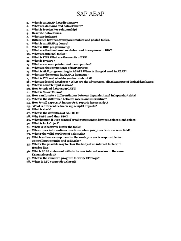 Sap Abap Interview Questions And Answers Pdf Databases Database Index 7248