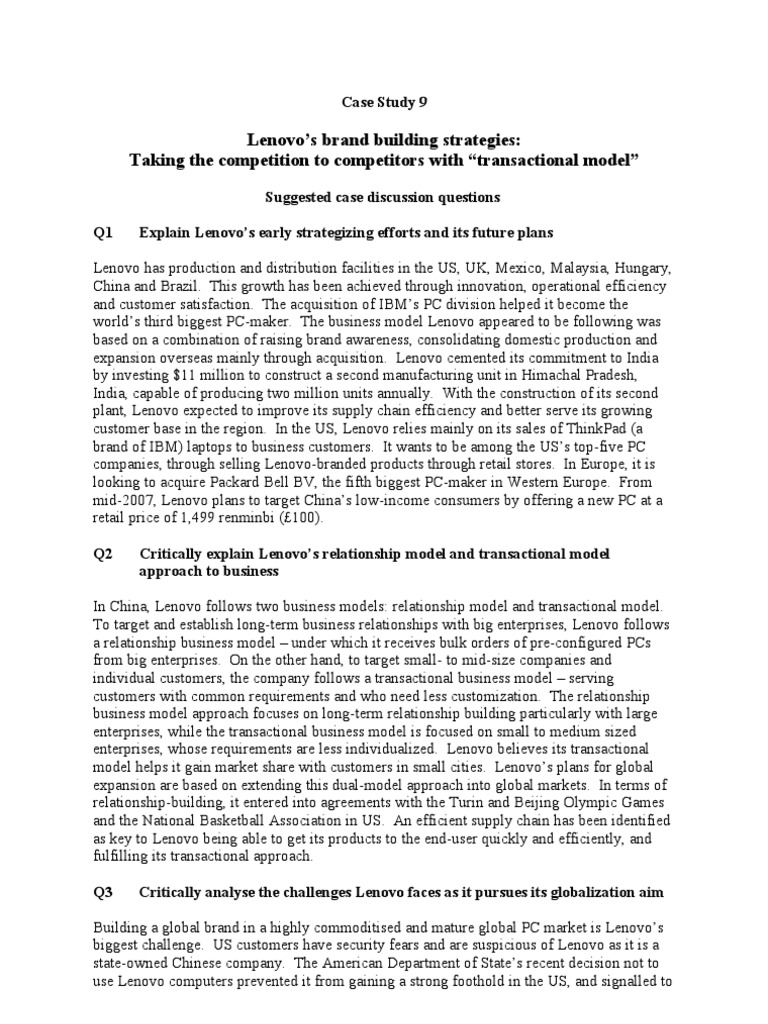 Case Study LENOVO | PDF | Lenovo | Personal Computers