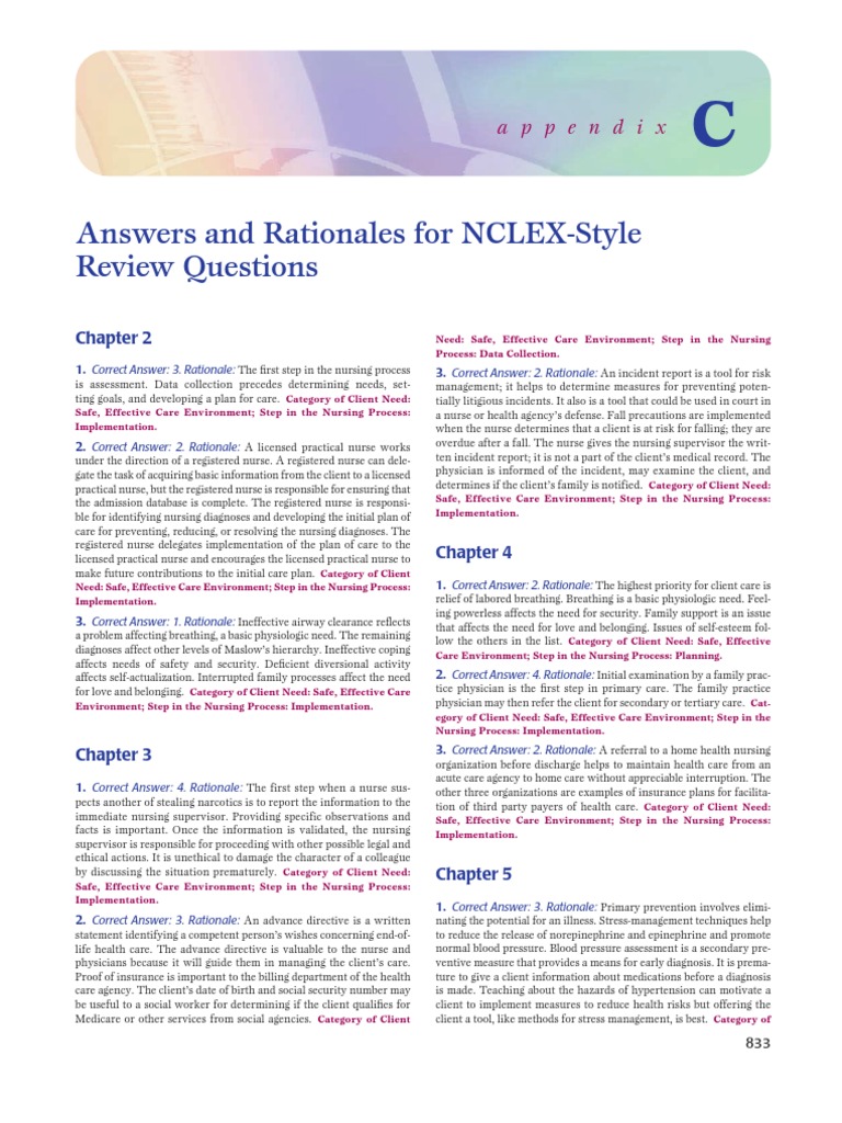 Answers and Rationales For NCLEX Style Review Questions | PDF ...