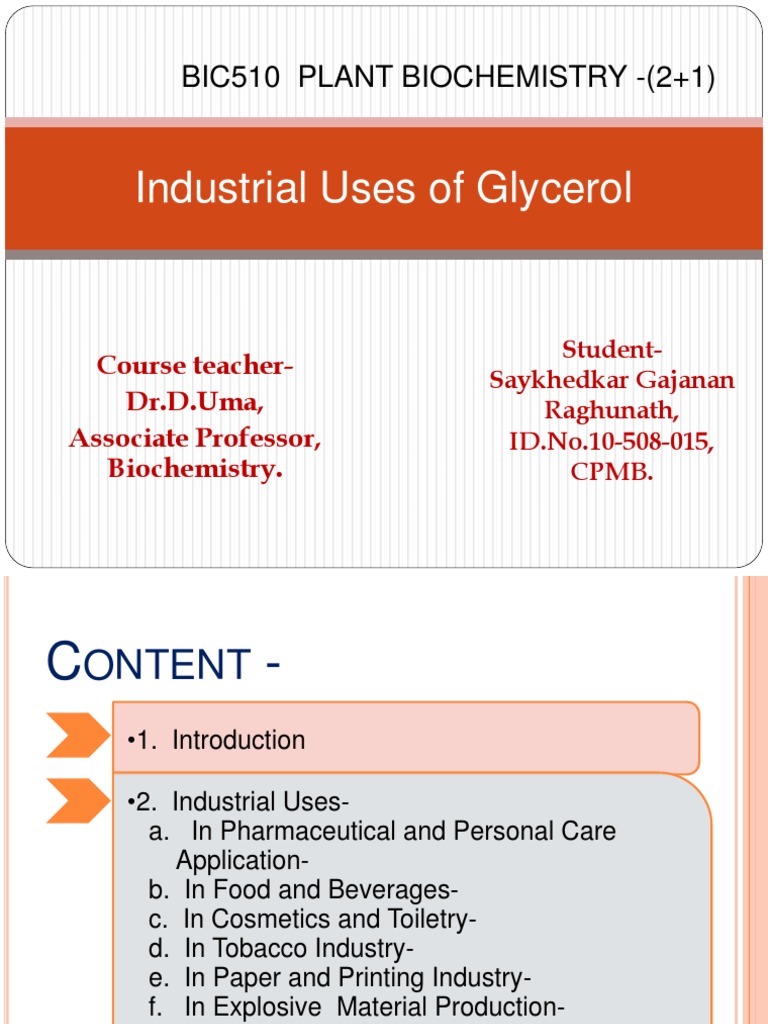 1industrial Uses of Glycerol-2003 | PDF | Glycerol | Chemical Substances