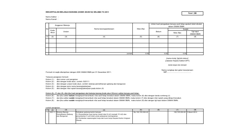 Form 1 - Rekap Belanja Barang | PDF