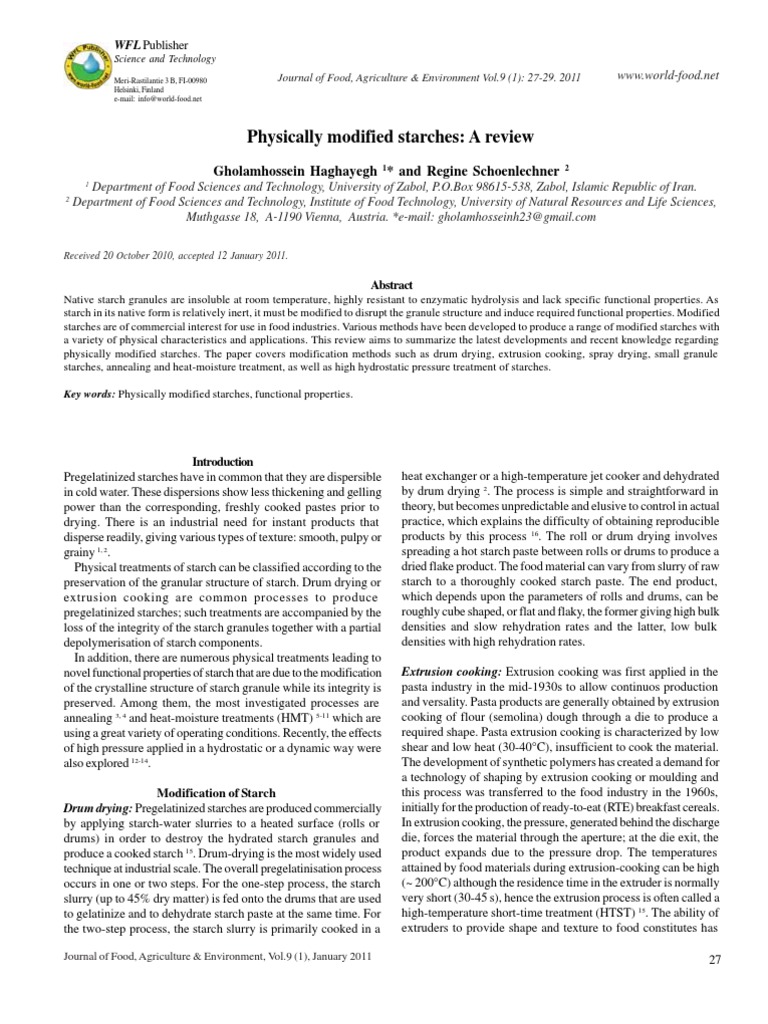 Physically Modified Starches A Review | PDF | Starch | Food And Drink