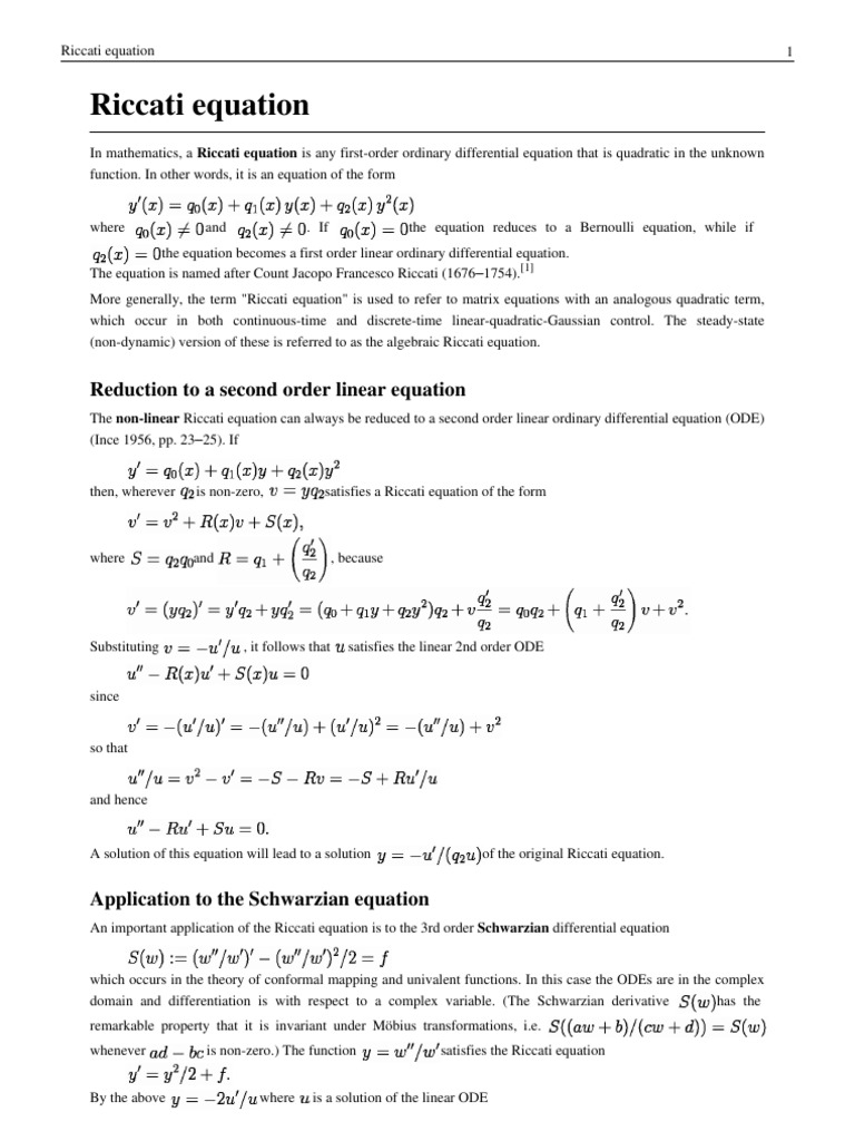 Riccati Equation | Analysis | Mathematical Objects