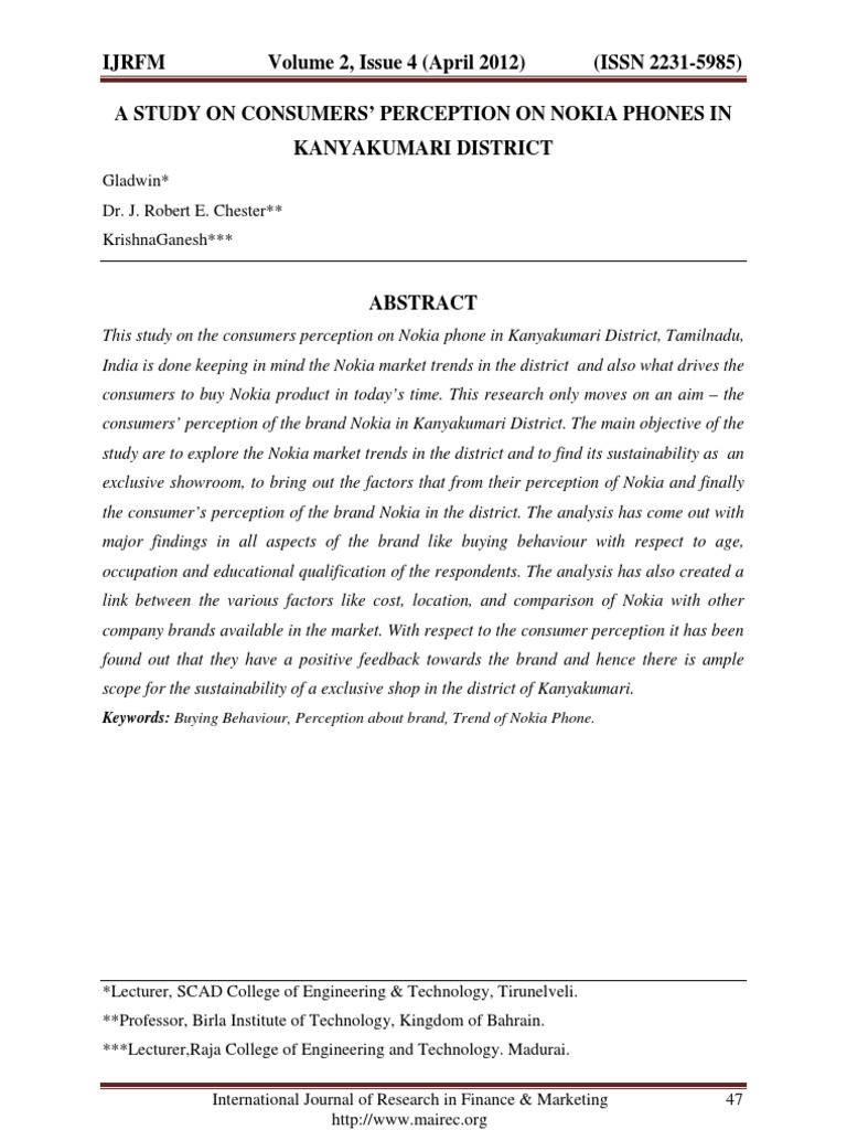 Ijrfm Volume 2, Issue 4 (April 2012) (ISSN 2231-5985) A Study On ...