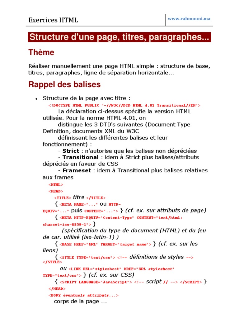Exercices de base en HTML | PDF | Langage de balisage | Html