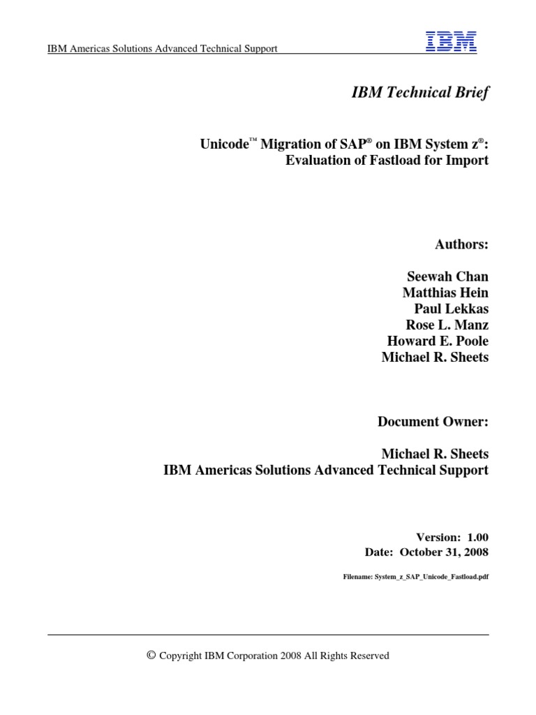 System Z SAP Unicode Fastload PDF | PDF | Ibm Db2 | Databases