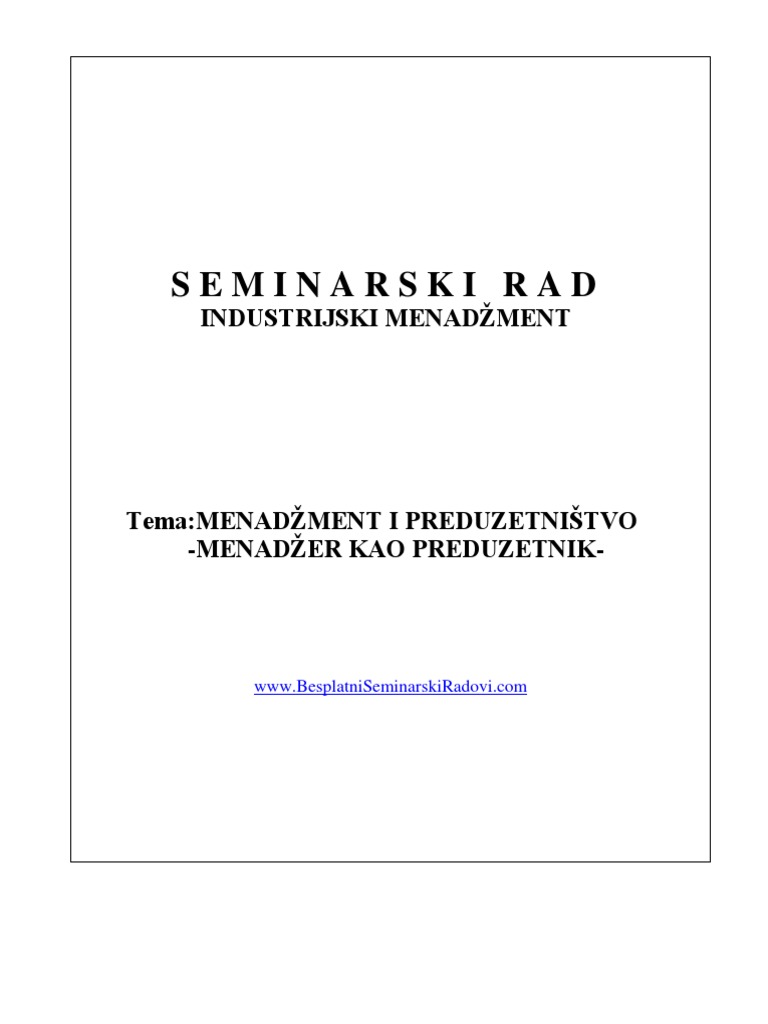 Menadzer Kao Preduzetnik | PDF