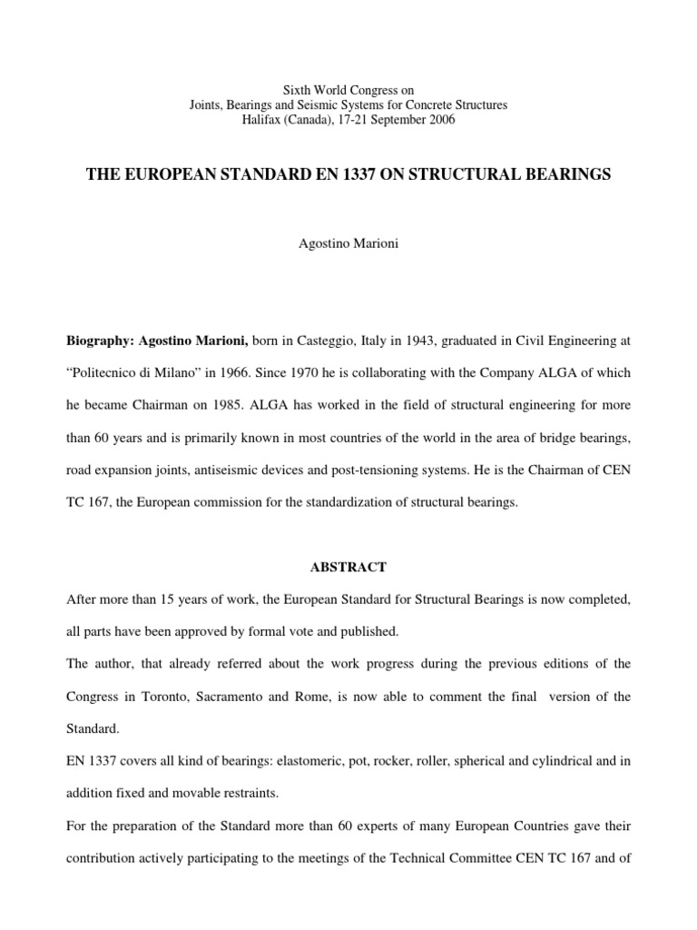 EN 1337: European Standard for Bearings | PDF
