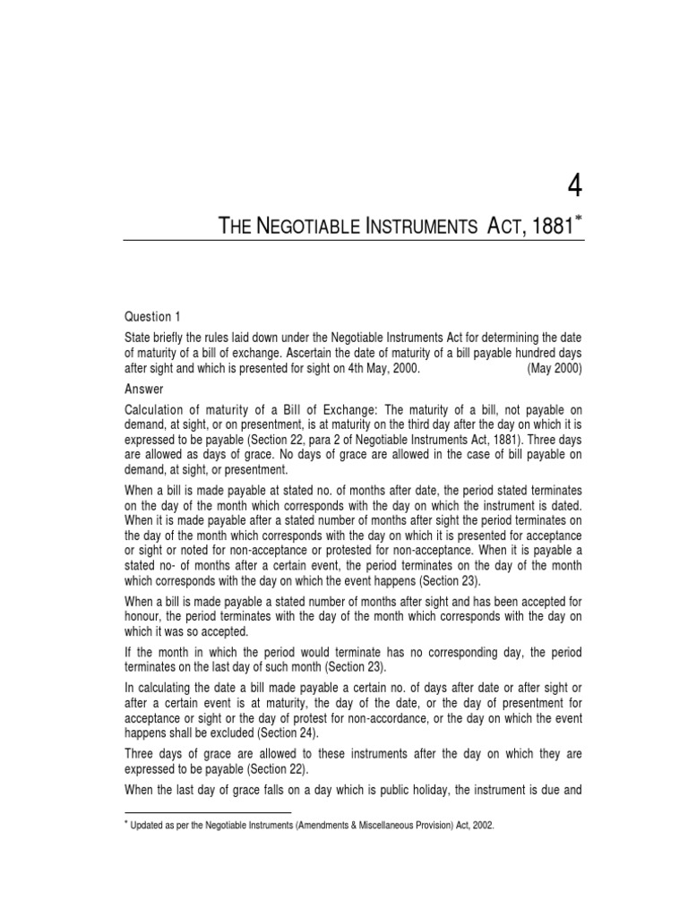 Analysis of the Rules and Provisions of the Negotiable Instruments Act ...