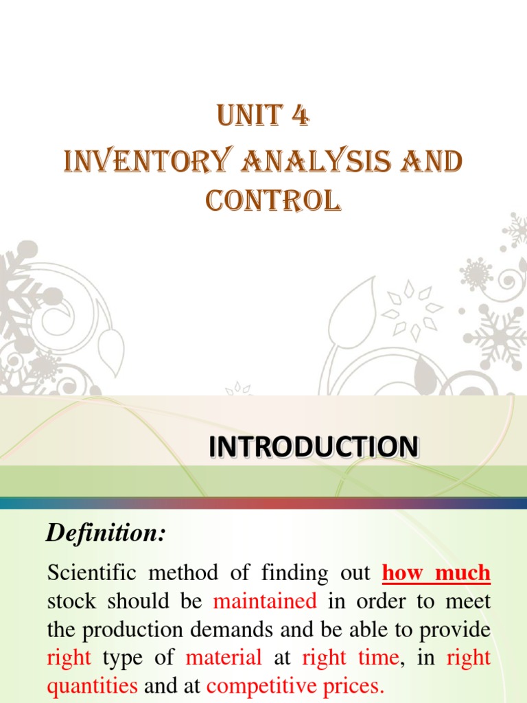 Unit 4. Inventory Analysis and Control | PDF | Inventory | Commercial ...