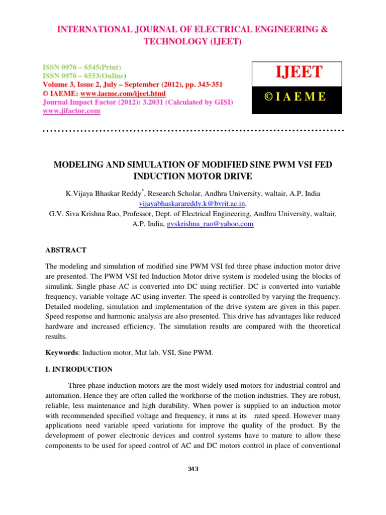 Modeling and Simulation of Modified Sine PWM Vsi Fed Induction Motor Drive | PDF | Power ...