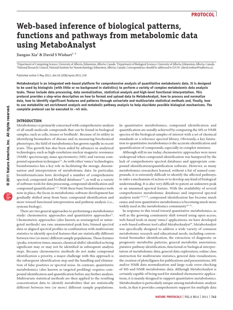 Web Based Inference Of Biological Patterns Functions And Pathways From Metabolomic Data Using