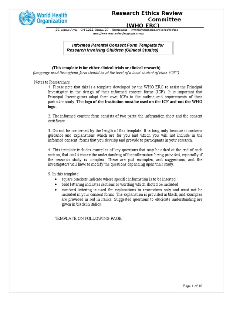 Informed Consent Template for Pediatric Research | PDF | Informed ...