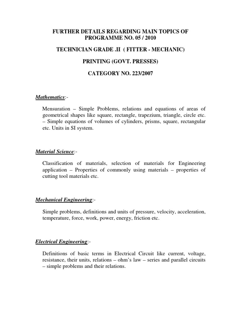 Technician Grade II Exam Topics Overview | PDF | Science & Mathematics | Technology & Engineering