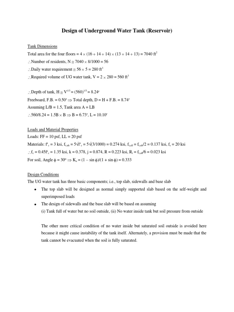 Design of Underground Water Tank | PDF | Mechanical Engineering ...